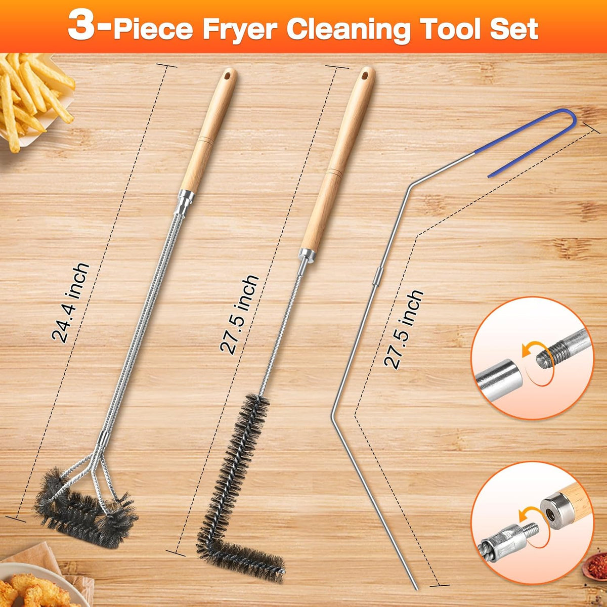 Fryer Cleaning Tools Set Of 3 Stainless Steel Deep Fryer Basket Brush Fryer Cleaning Tools Set Of 3 Stainless Steel Deep Fryer Basket Brush