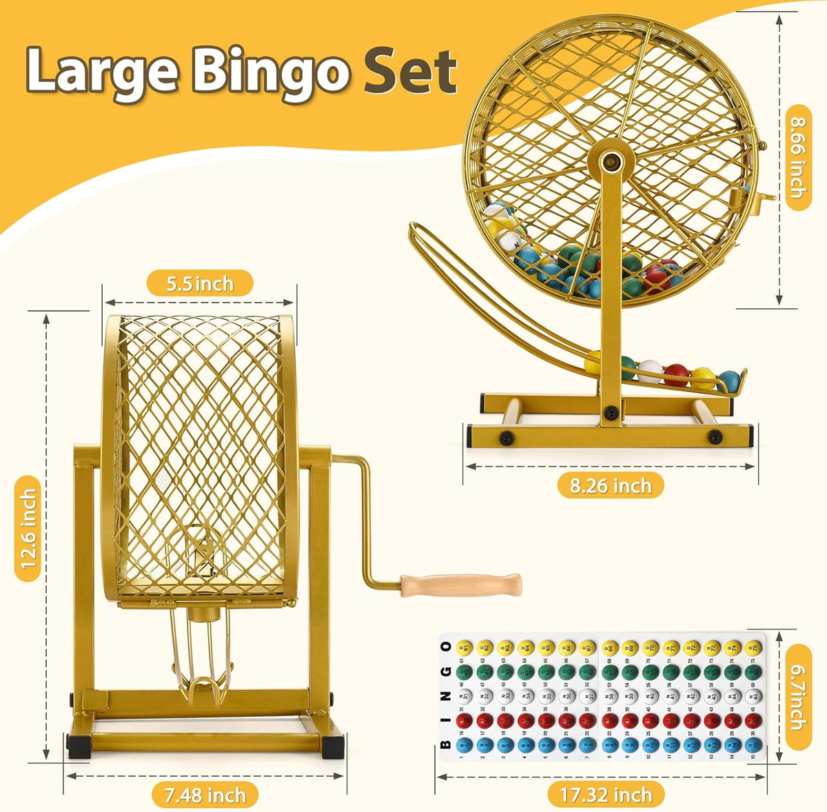 12.6" Tall Bingo Game Sets with Steel Cage, Professional Bingo Game fo ...