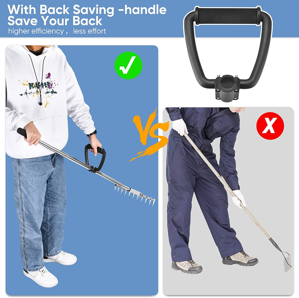 DACK 64" Thatch Rake,Dethatcher Lawn Rake with Back-Saving Handle,Curv ...