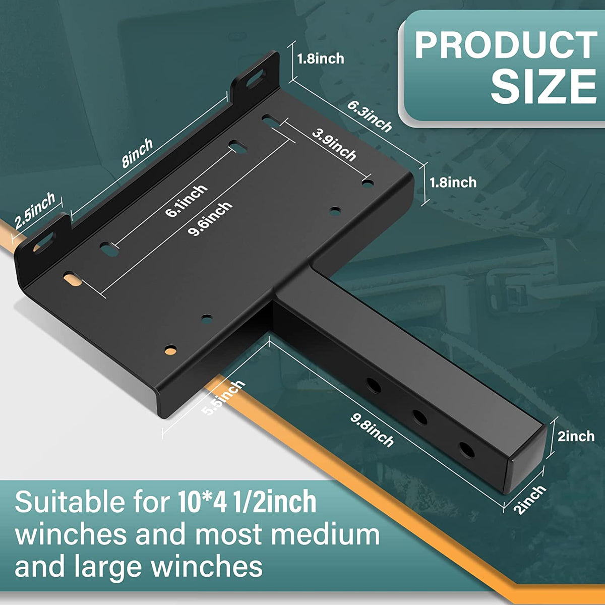 Winch Hitch Cradle Mount Plate, DACK Universal Receiver 10 x 4 1/2 Win ...