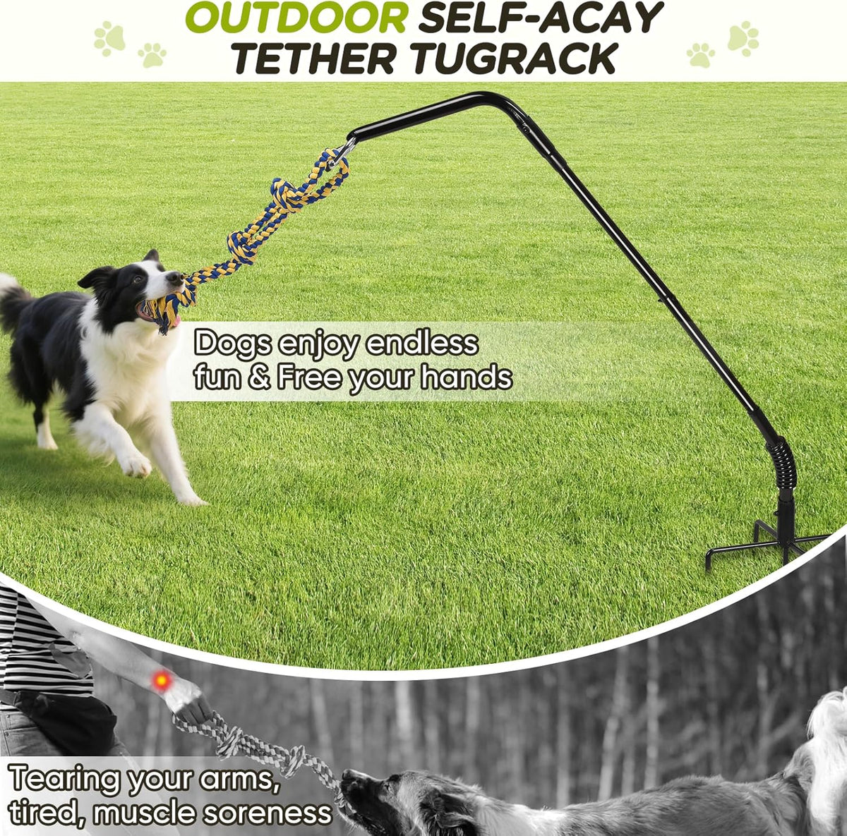 Tether Tug Outdoor Dog Toy with Strengthen Spring Pole, 3 Kinds Dog Tu ...