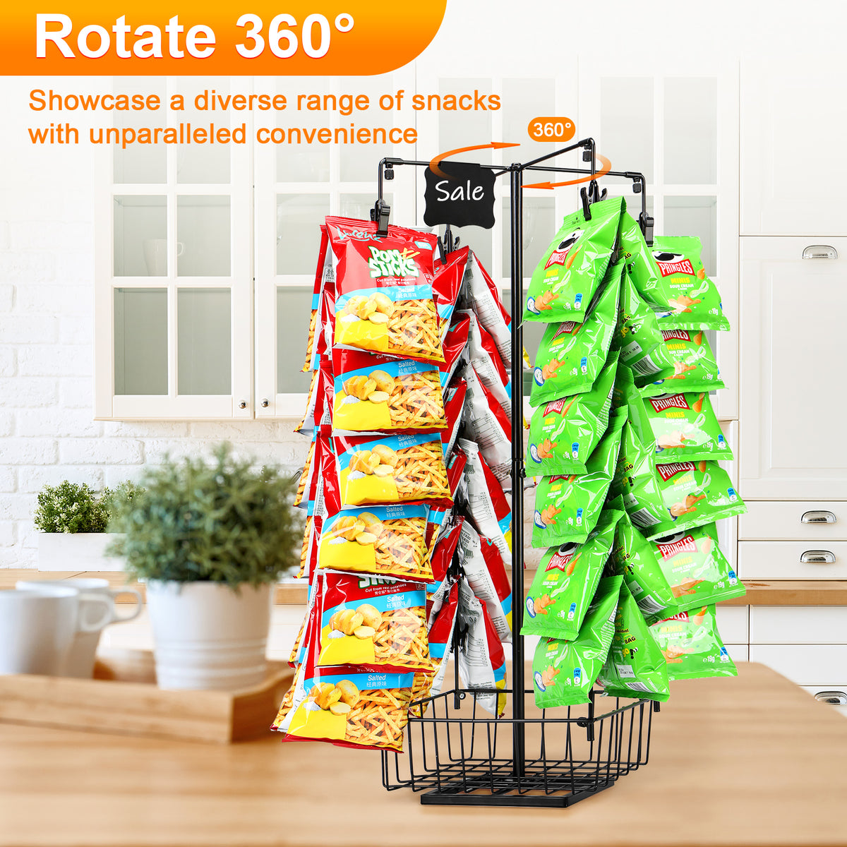 GADFISH Chip Rack Display Stand with Basket, 4-Row 56 Clips Snack Reta ...