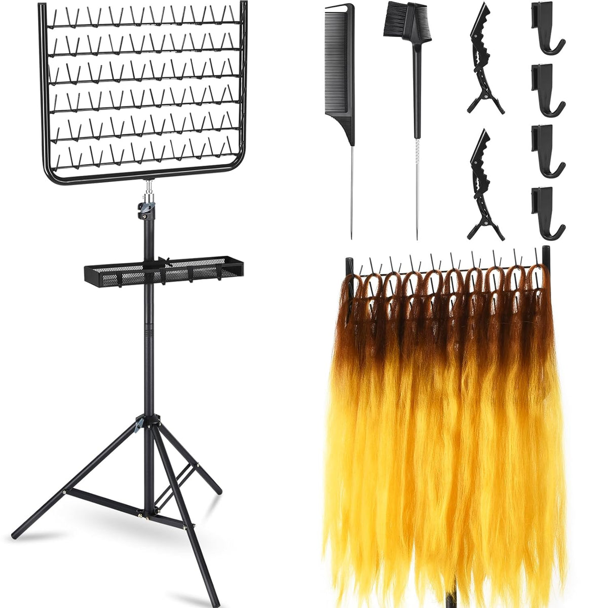 Height Adjustable Braiding Hair Rack with Hair Braiding Tools Rack, 2 ...