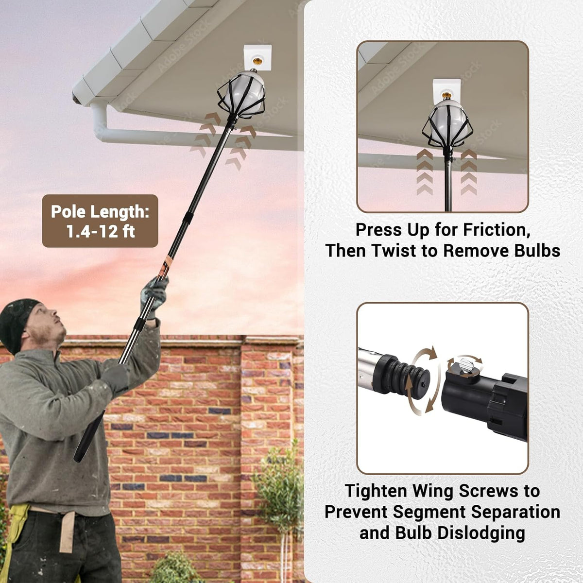 12FT Light Bulb Changer for High Ceilings, 5-Piece Light Bulb Changer ...