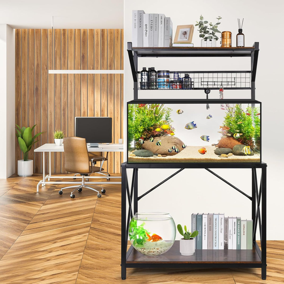 40 Gallon Fish Tank Stand, Vertical Three Tier Metal Aquarium Stand wi ...