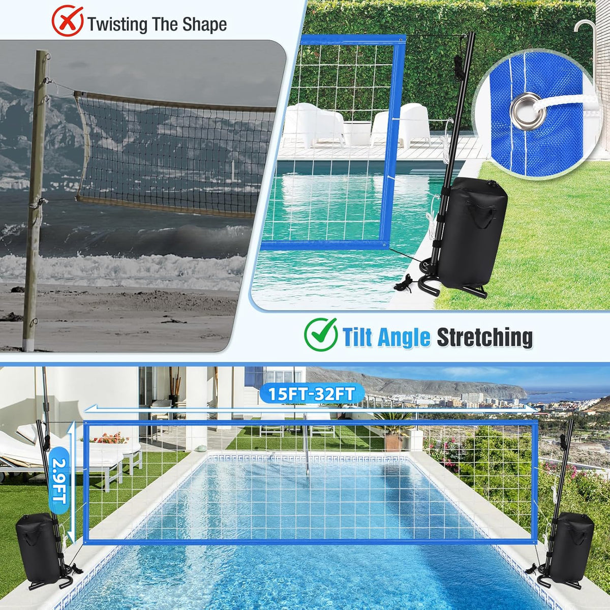 Pool Volleyball Net, Heavy-duty Pool Volleyball Set with 2 Pool Volley ...