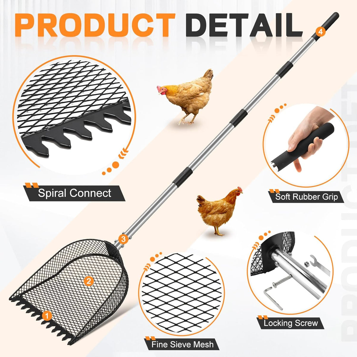 Metal Chicken Poop Scooper and Rake 2-in-1, Chicken Coop Scoop for Poo ...