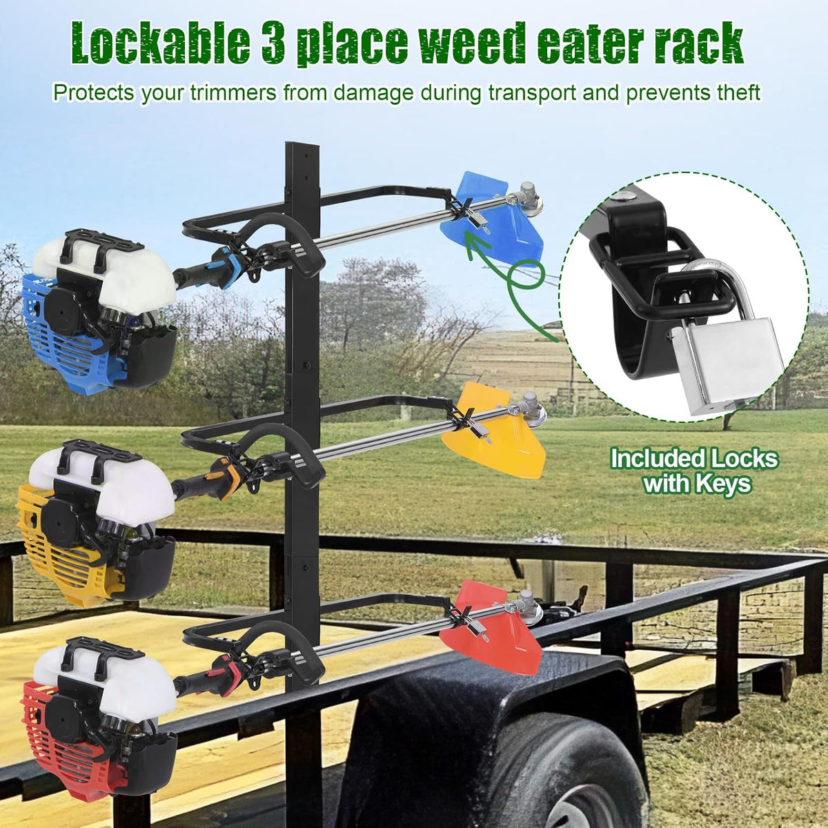 Weed Eater Rack for Open Trailer, 3 Place Trimmer Racks Weedeater Rack ...
