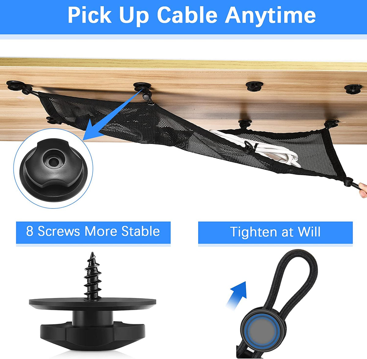 Cable Management Net Under Desk Kit, ZZM Privacy Mesh Cable Manager Fl ...